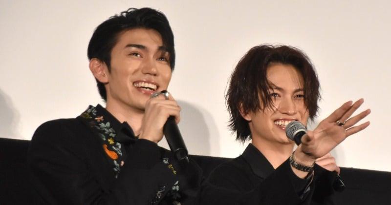 Tsuna Hironaga and Higuchi Kohei, after the stage greeting for their ...